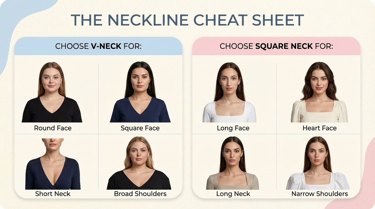 Square Neck vs V-Neck: Which Neckline Makes Your Face Look Slimmer ...