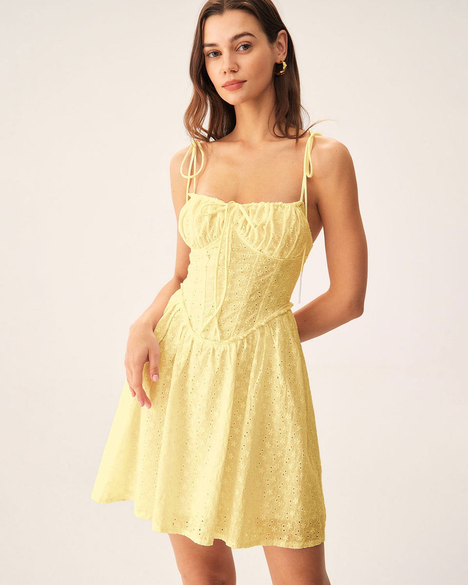 Yellow Ruched Corset Slip Mini Dress & Reviews - White - Dresses | RIHOAS