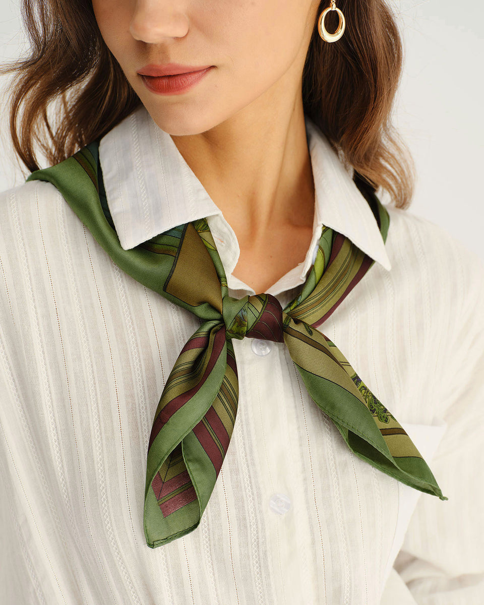 Green Floral Satin Scarf & Reviews - Green - Scarves | RIHOAS