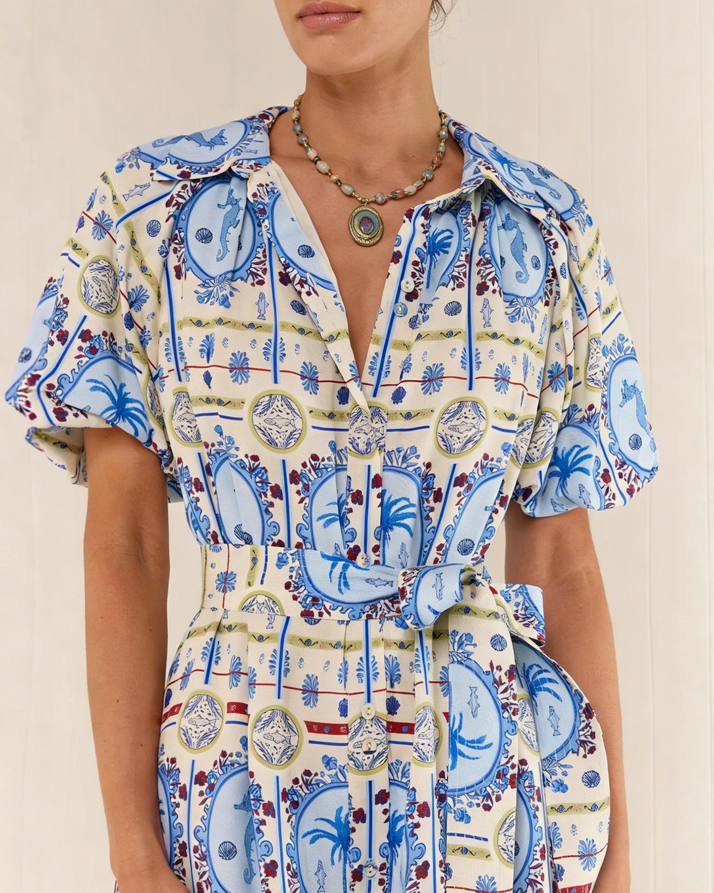 Floral Collar Tunic Midi Dress & Reviews - Multi - Dresses | RIHOAS