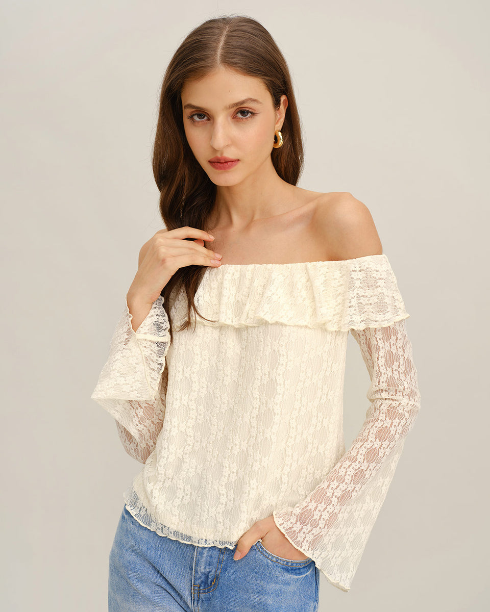 Apricot Lace Off The Shoulder Tee & Reviews - Apricot - Tops | RIHOAS