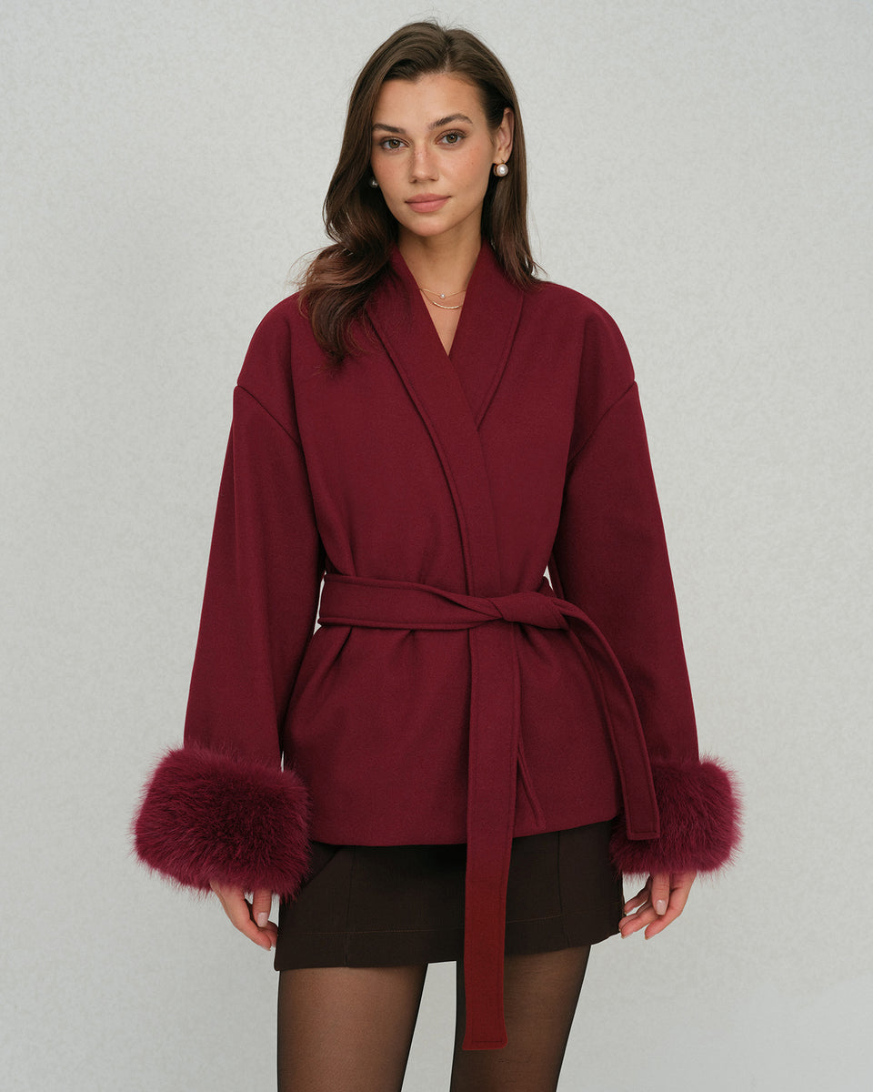 Wine Red Drawstring Jacket & Reviews - Wine Red - Outerwear | RIHOAS