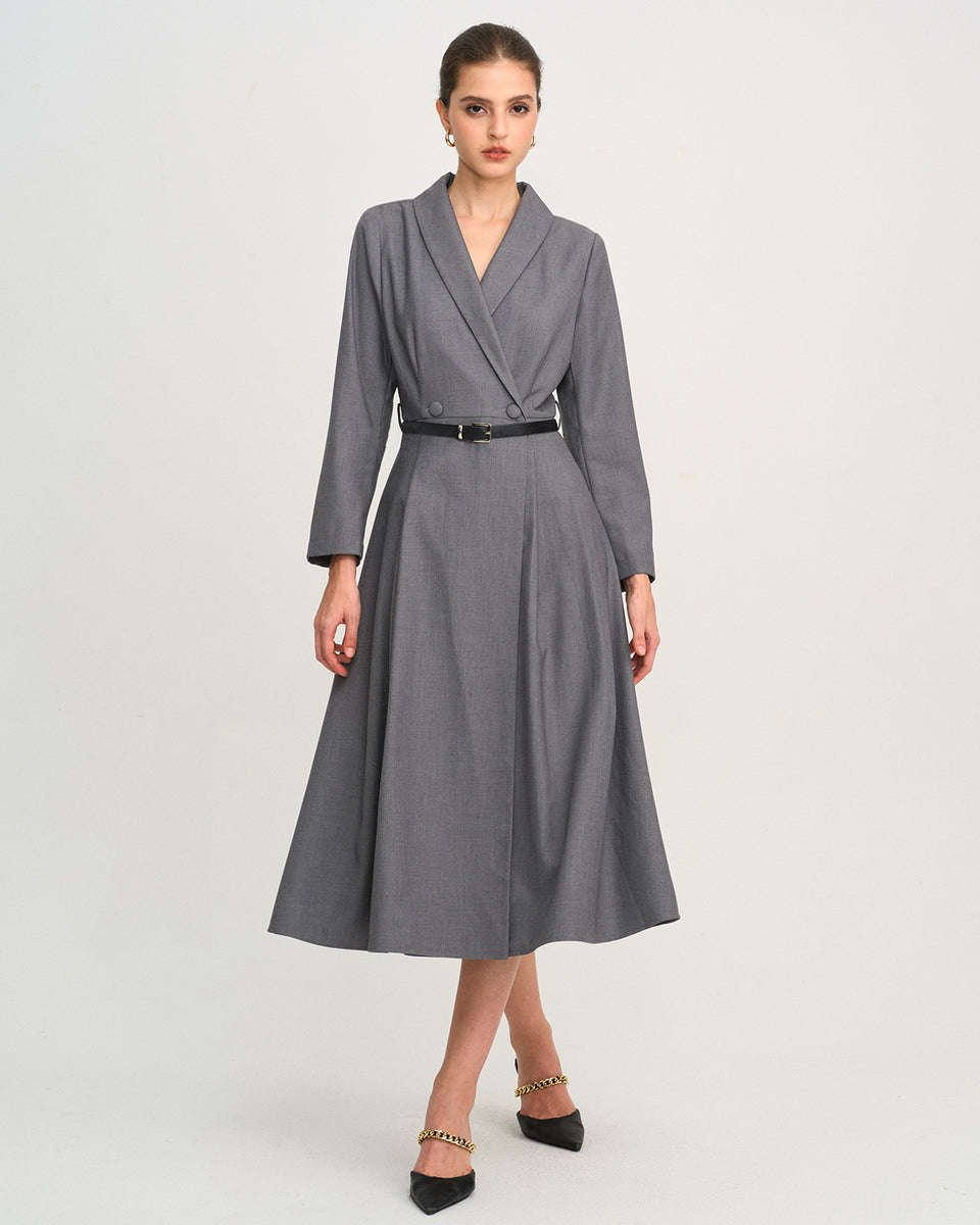 Grey Button A-Line Midi Dress & Reviews - Grey - Dresses | RIHOAS