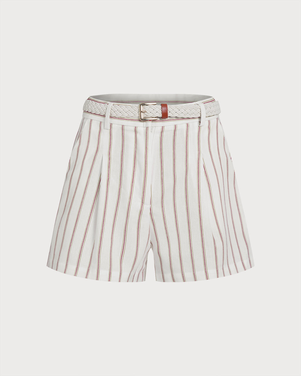 White Belt Pockets Striped Shorts & Reviews - White - Bottoms | RIHOAS