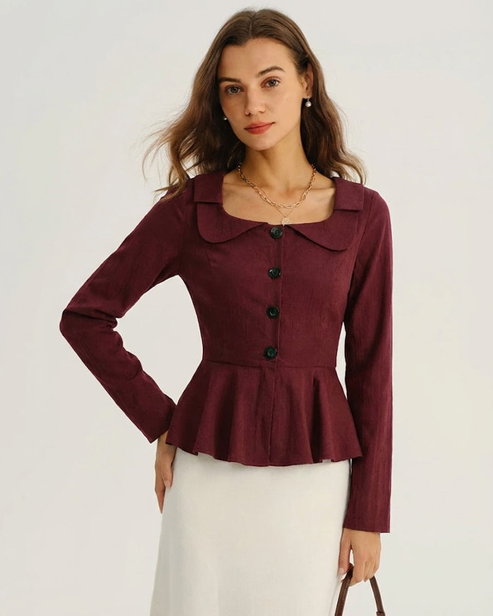 Brick Red Square Neck Viscose Blouse & Reviews - Brick Red - Tops | RIHOAS